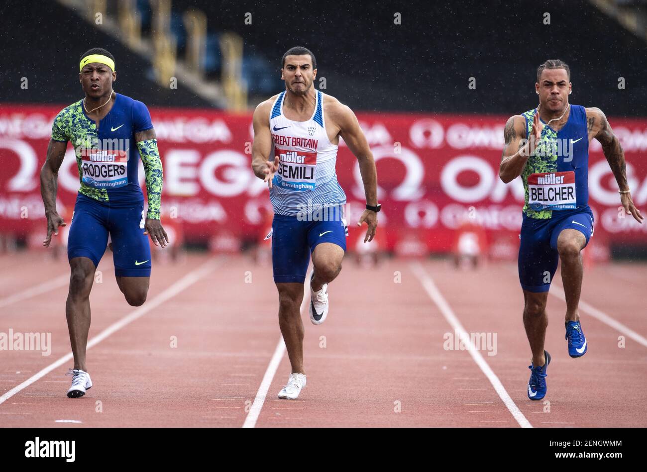 Michael Rodgers (USA) Adam Gemili (GBR) and Christopher Belcher (USA ...
