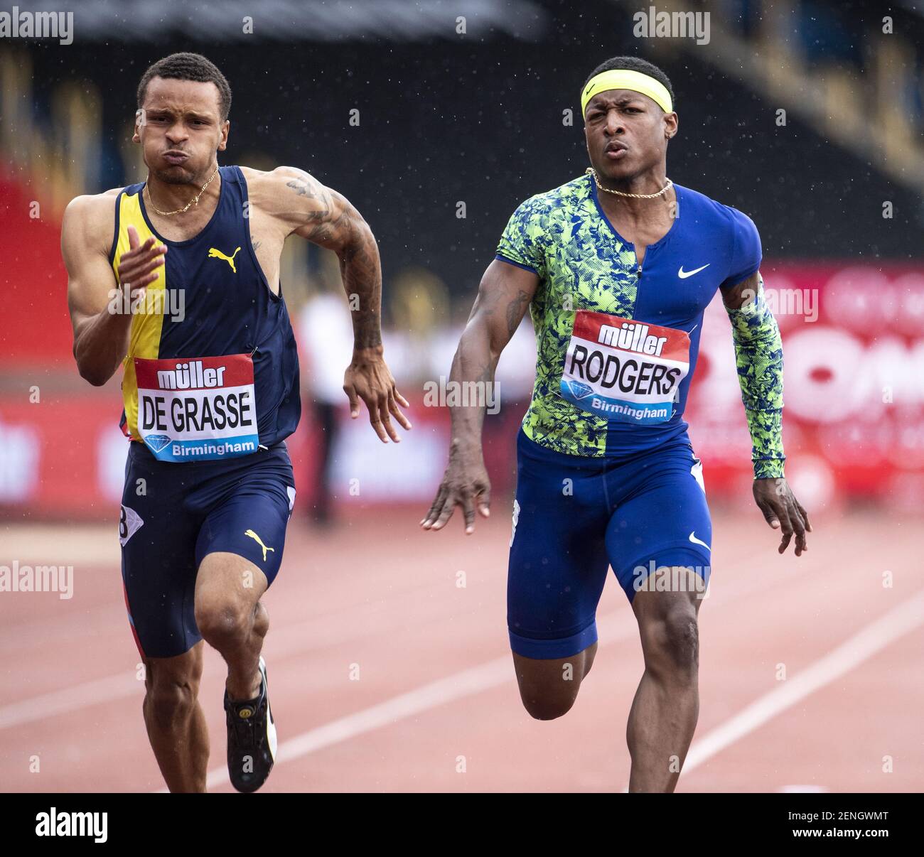 Andre de Grasse (CAN) and Michael Rodgers (USA) compete in the 100m ...
