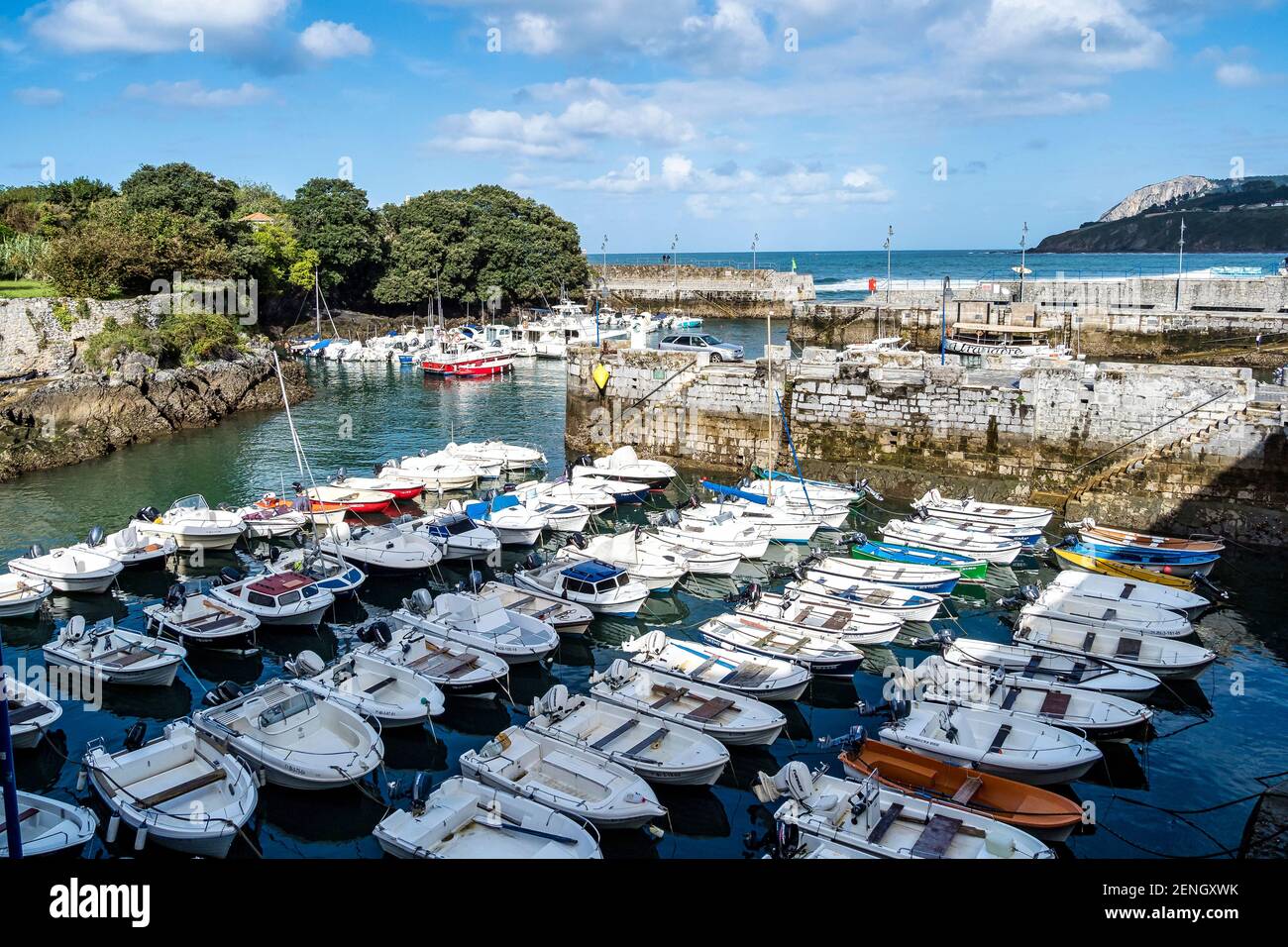 View of the Port of Mundaka located at the mouth of the Urdaibai Ria in ...
