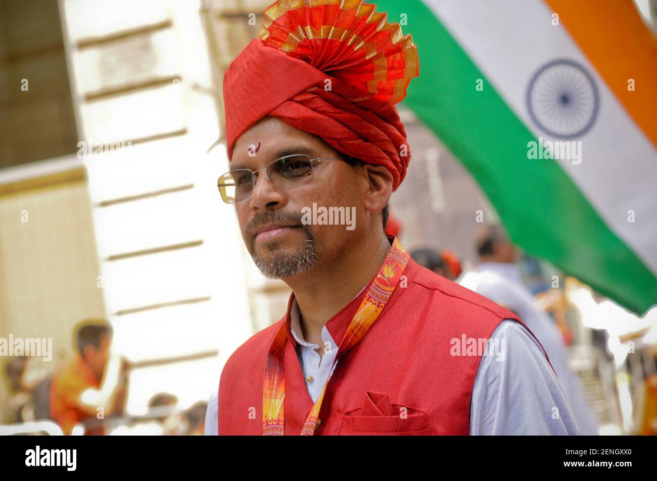 A man wearing an Indian garb marches during the 39th Annual India Day ...