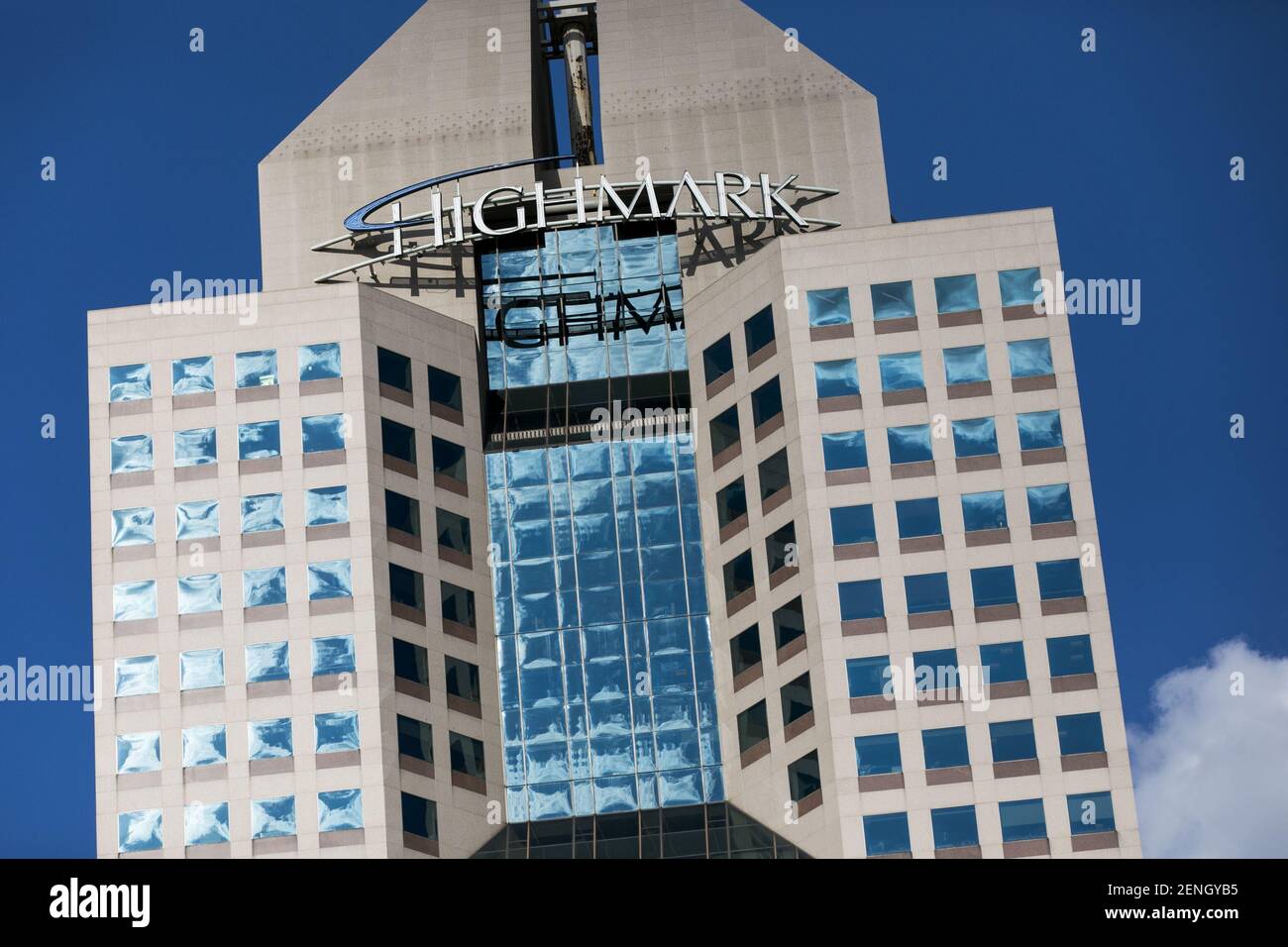 A logo sign outside of the headquarters of Highmark in Pittsburgh ...