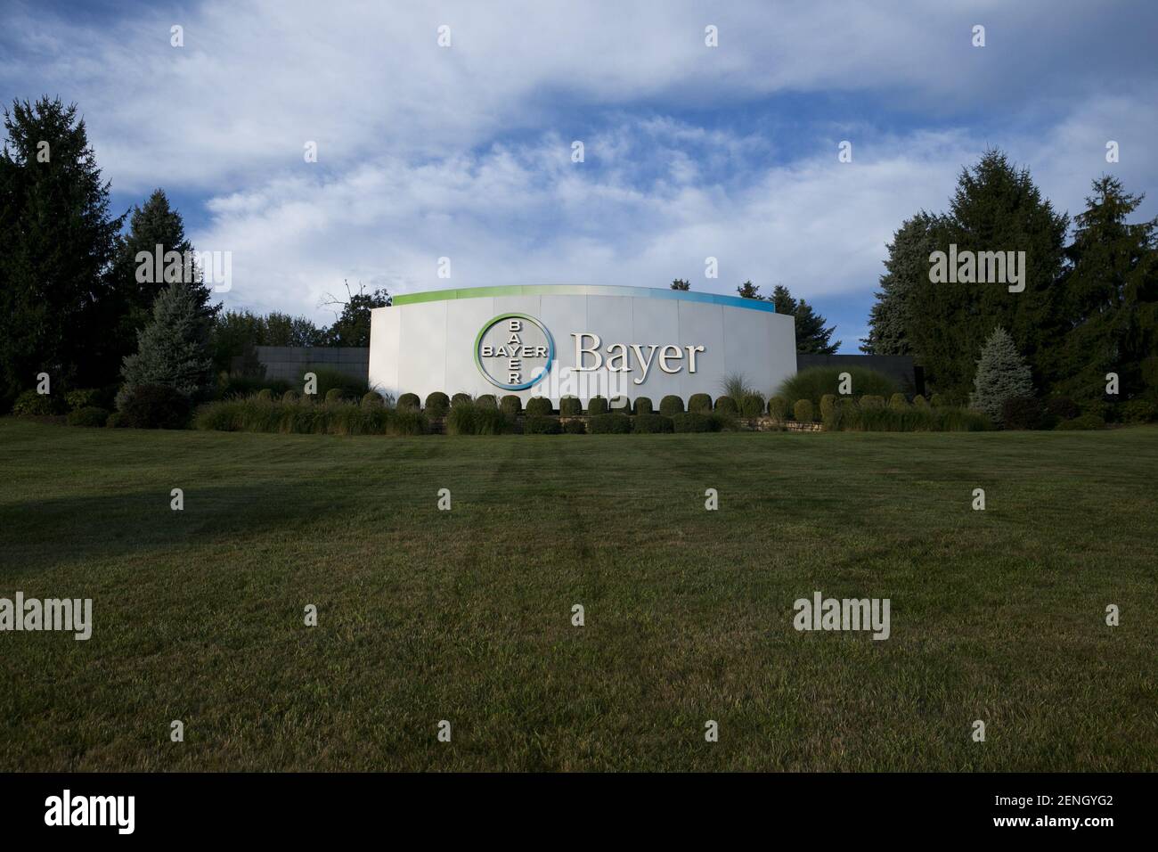 A logo sign outside of a facility occupied by Bayer in Pittsburgh ...