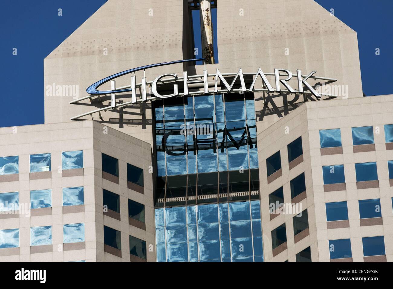 A logo sign outside of the headquarters of Highmark in Pittsburgh ...