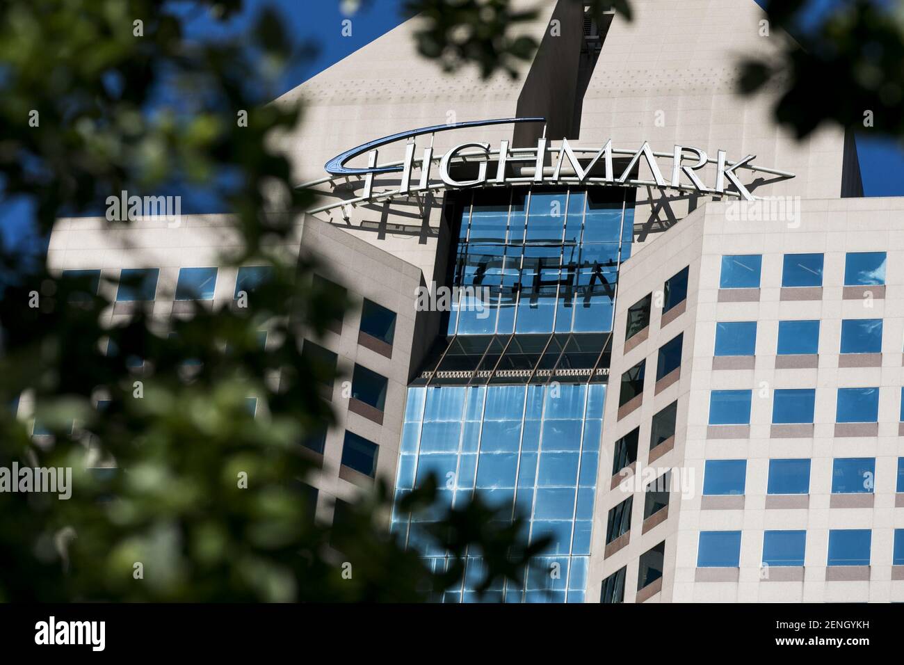 A logo sign outside of the headquarters of Highmark in Pittsburgh ...