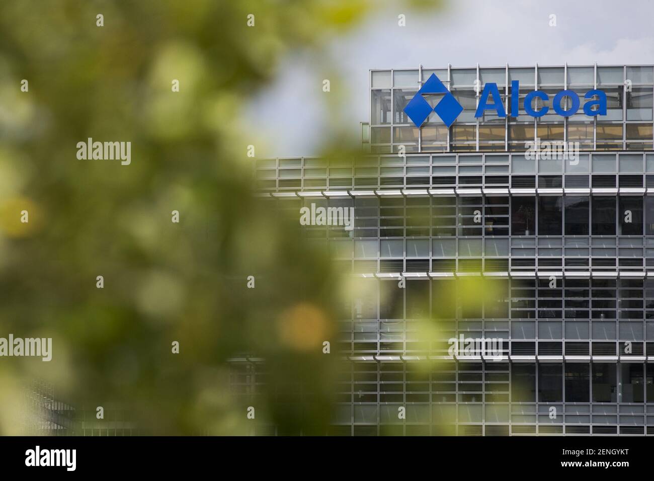 A logo sign outside of the headquarters of the Alcoa Corporation in ...