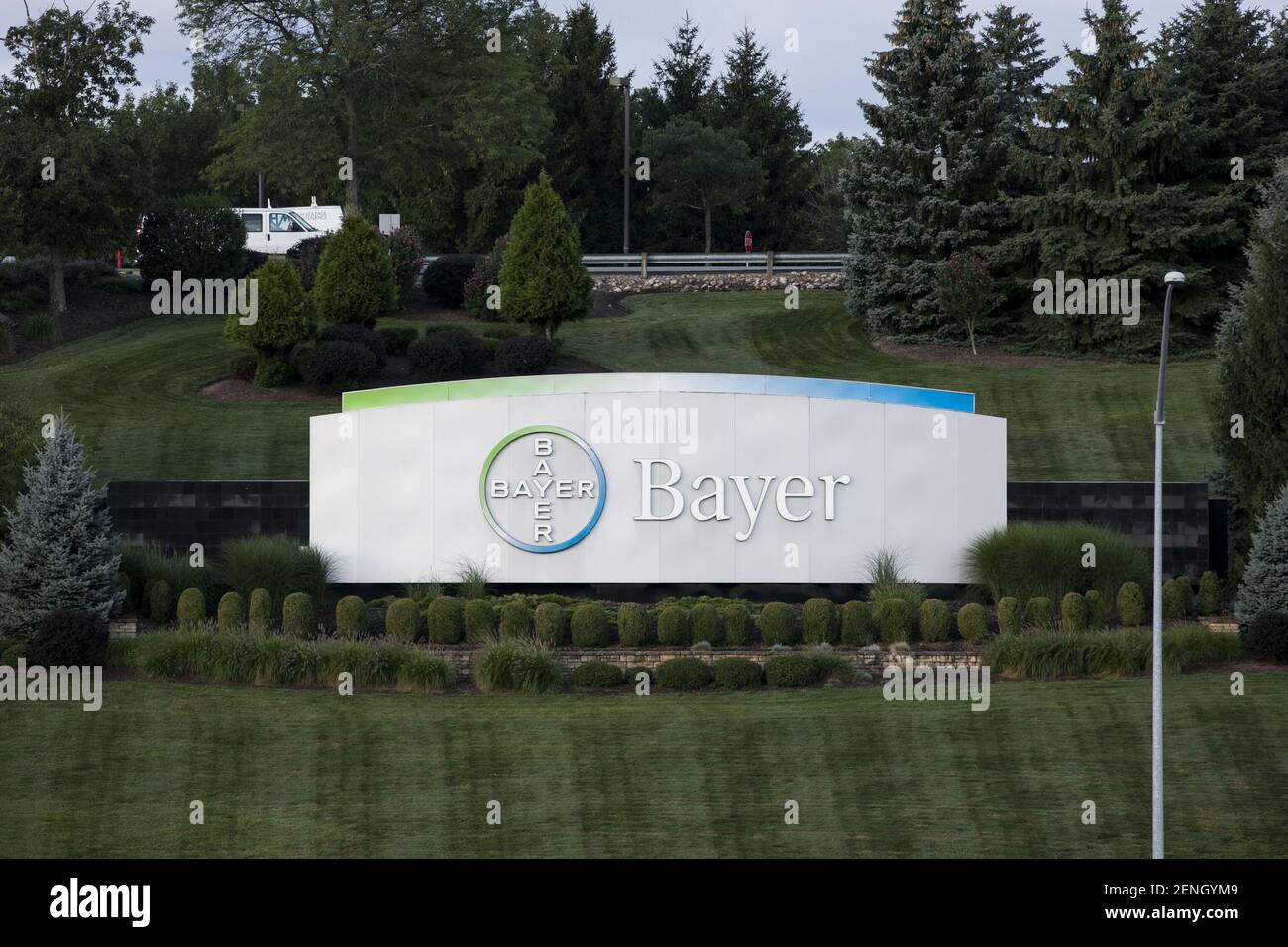 A logo sign outside of a facility occupied by Bayer in Pittsburgh ...