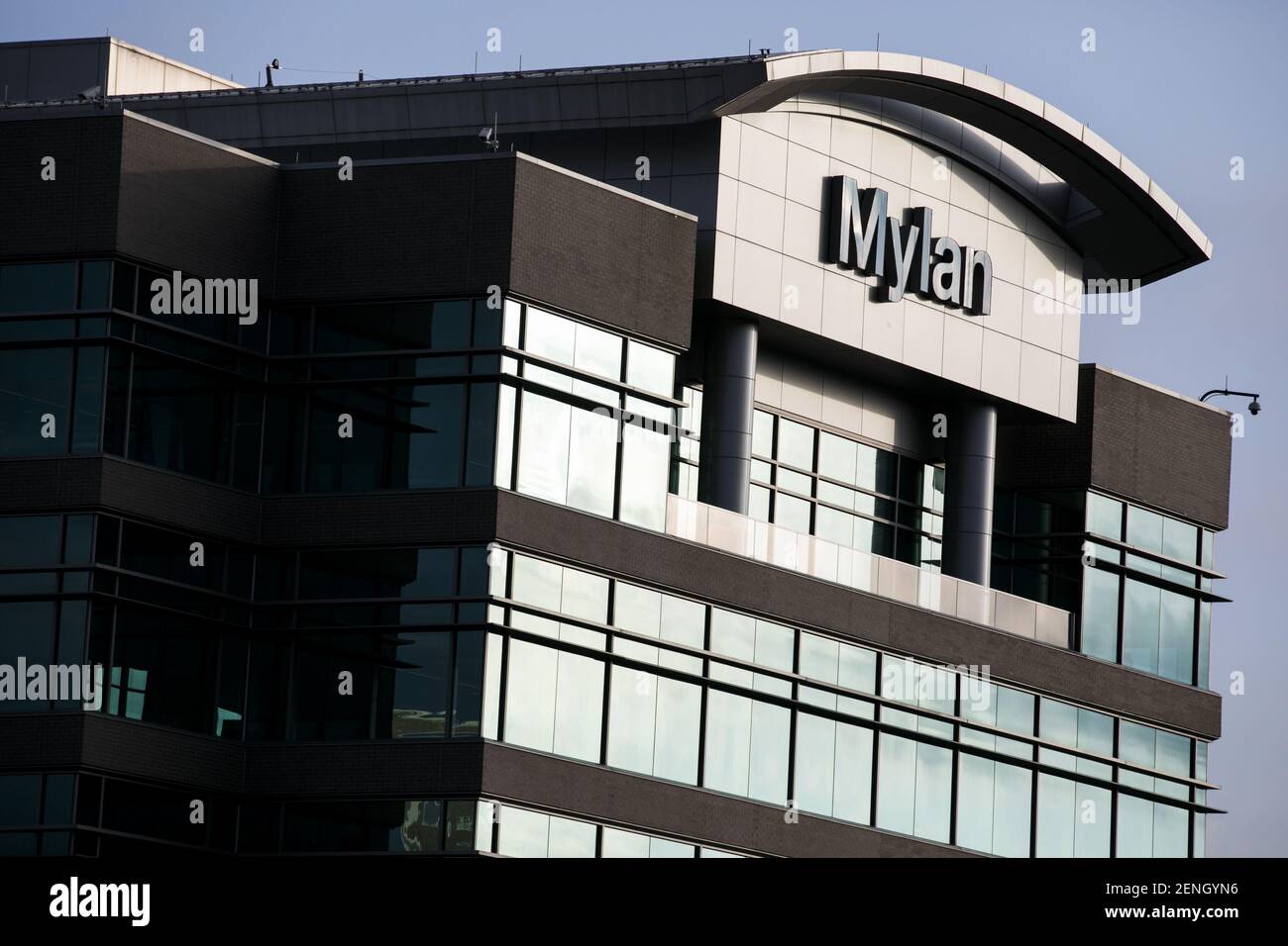 A logo sign outside of the headquarters of Mylan in Canonsburg ...