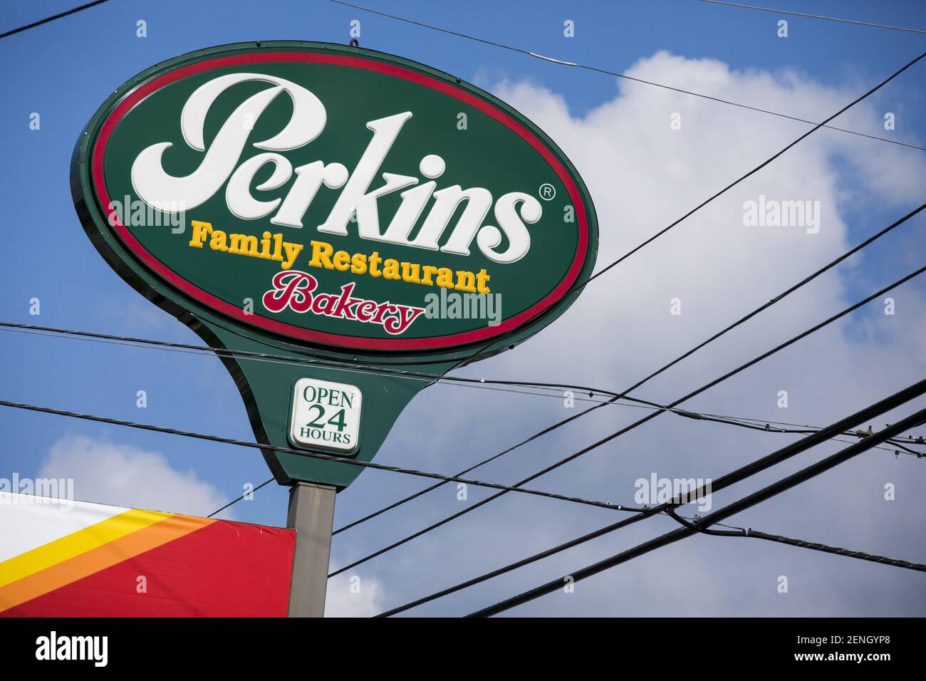 A logo sign outside of a Perkins Restaurant and Bakery location in ...