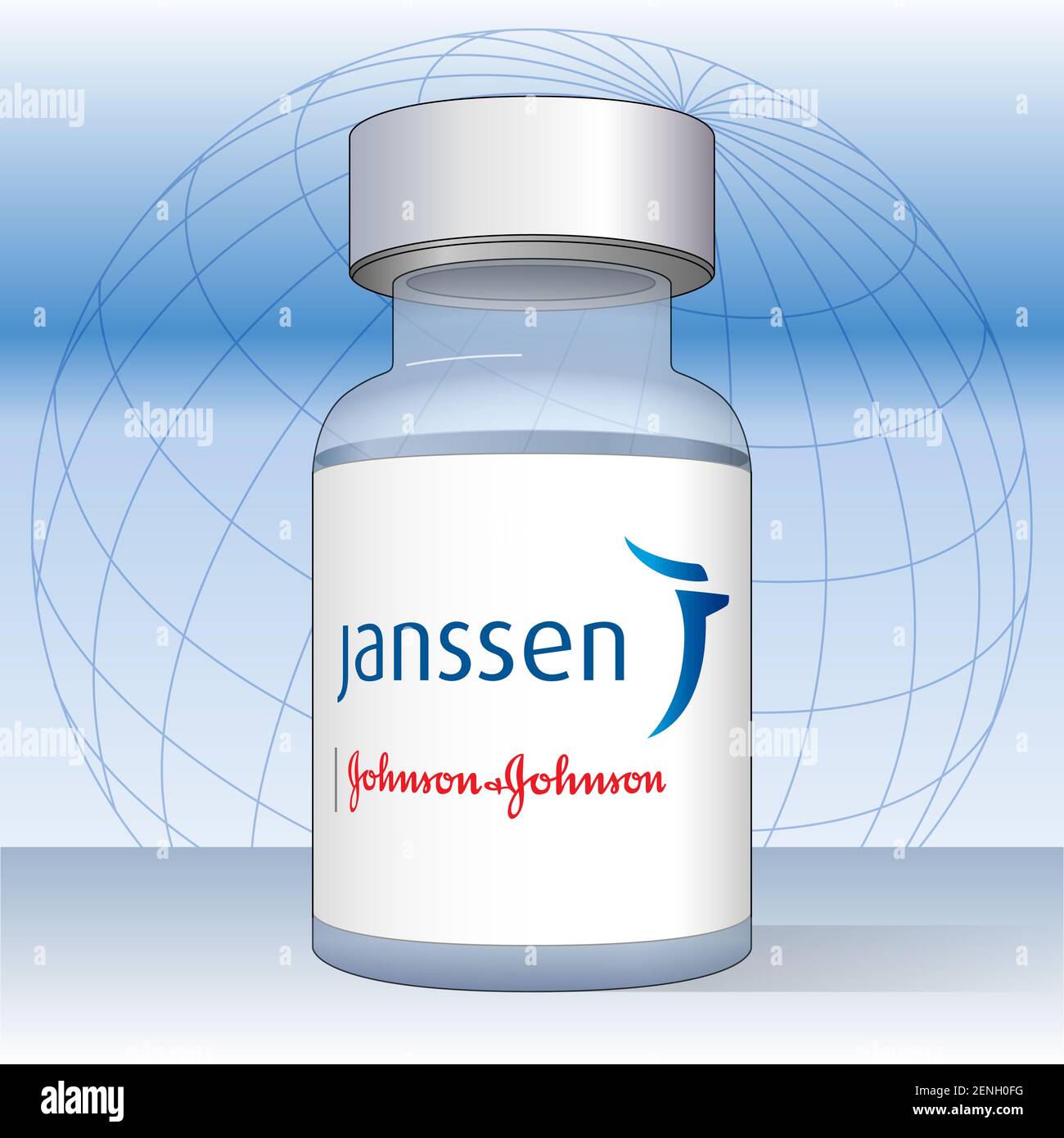 Anti Covid-19 vaccine vial with Janssen Johnosn & Johnson label, vector ...