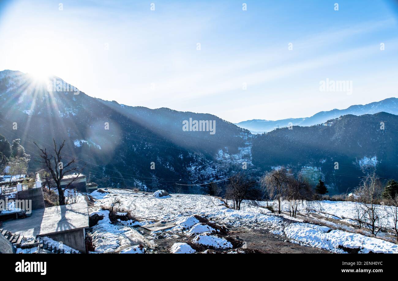 Nathatop and Patnitop cities of Jammu and its park covered with white ...