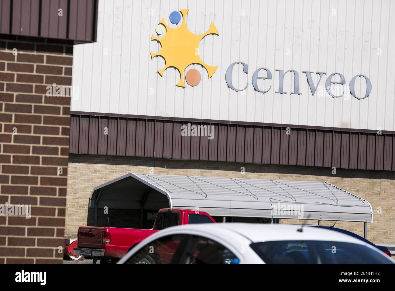 A logo sign outside of a facility occupied by Cenveo in Cleveland, Ohio ...