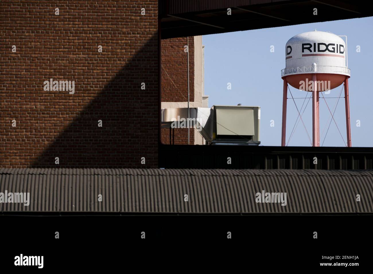 A logo sign outside of the headquarters of The Ridge Tool Company ...
