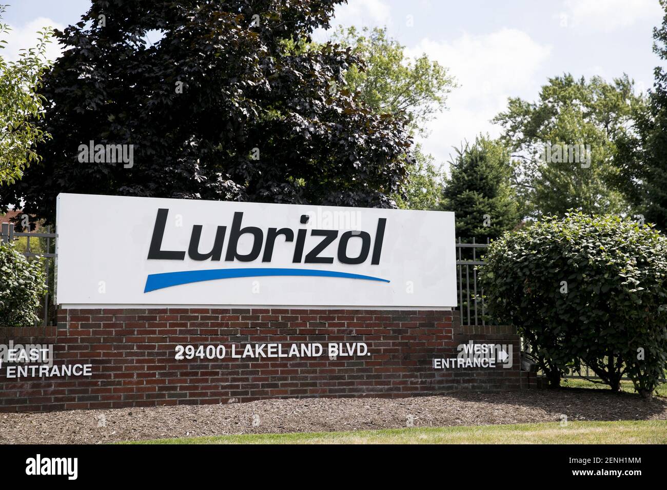 A logo sign outside of the headquarters of Lubrizol in Wickliffe, Ohio ...