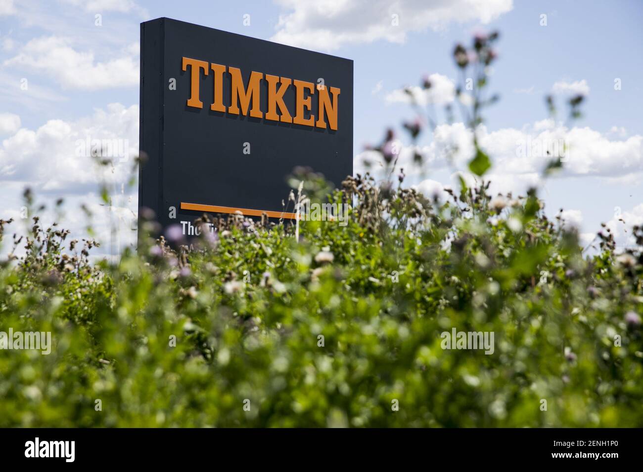 A logo sign outside of the headquarters of The Timken Company in North ...
