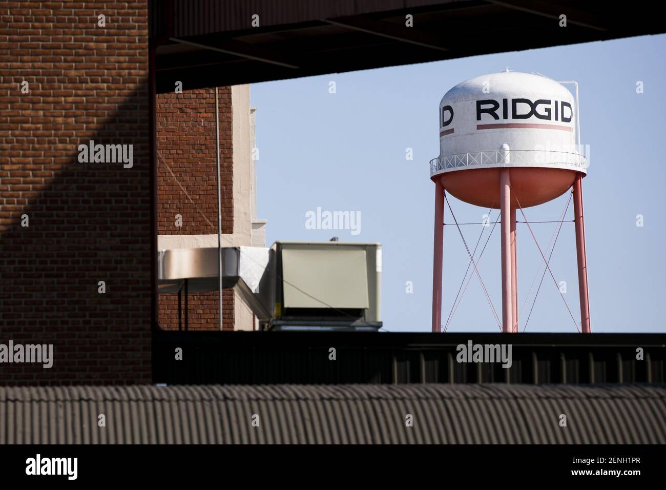 A logo sign outside of the headquarters of The Ridge Tool Company ...
