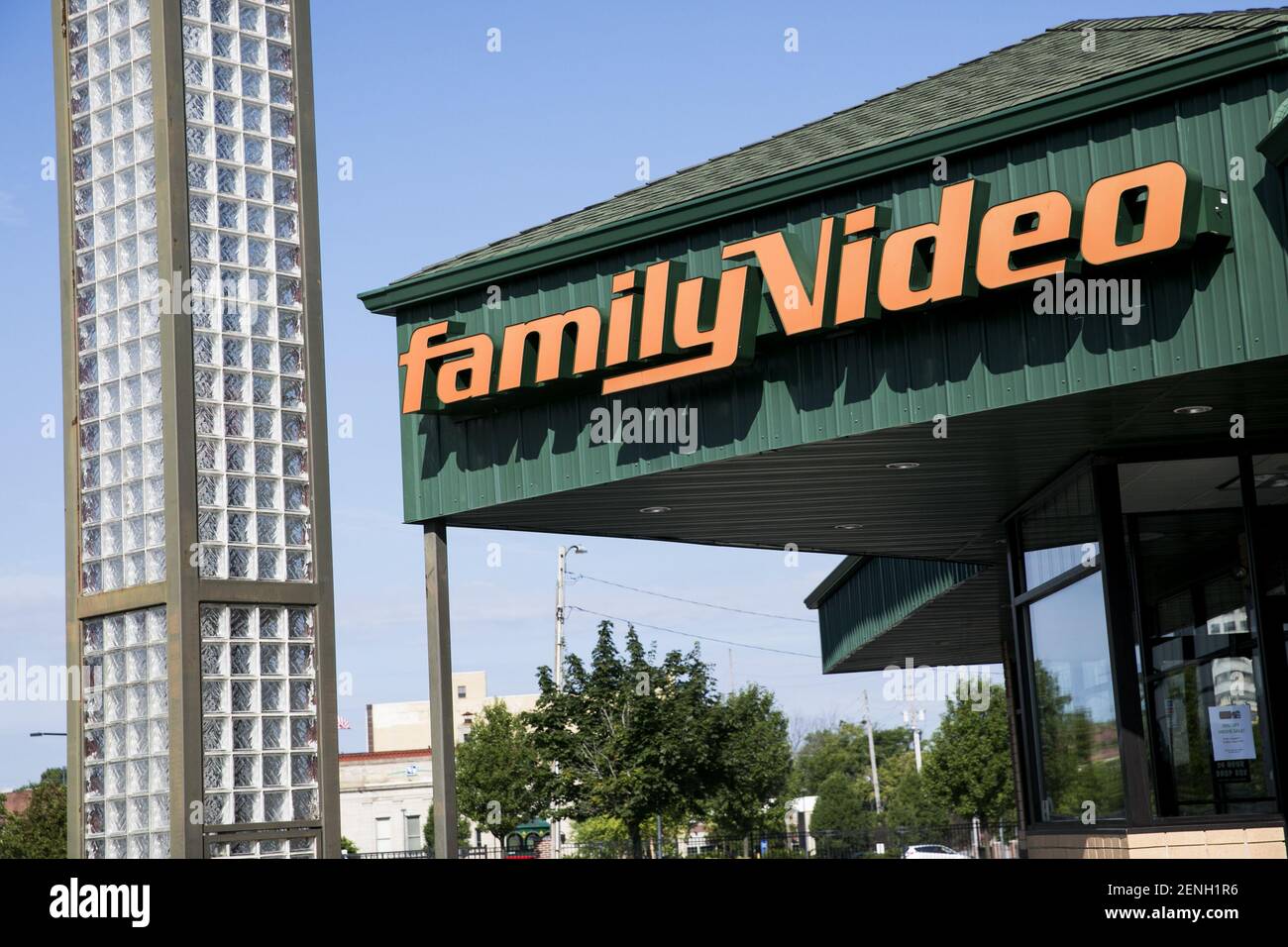 A logo sign outside of a Family Video retail store location in Elyria ...