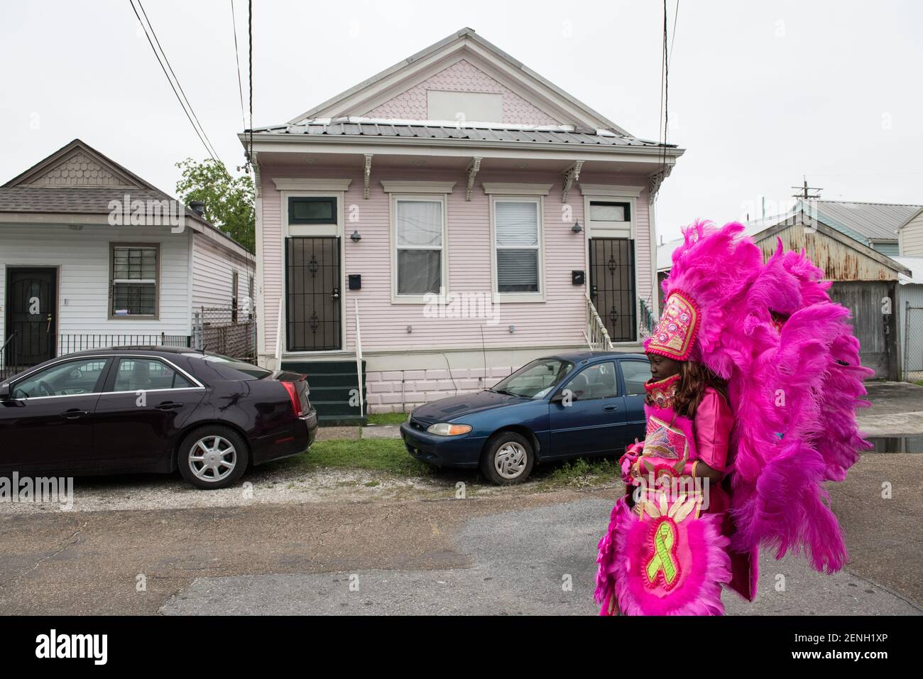 Black Masking Indians (Mardi Gras Indians), adorned in vibrant ...