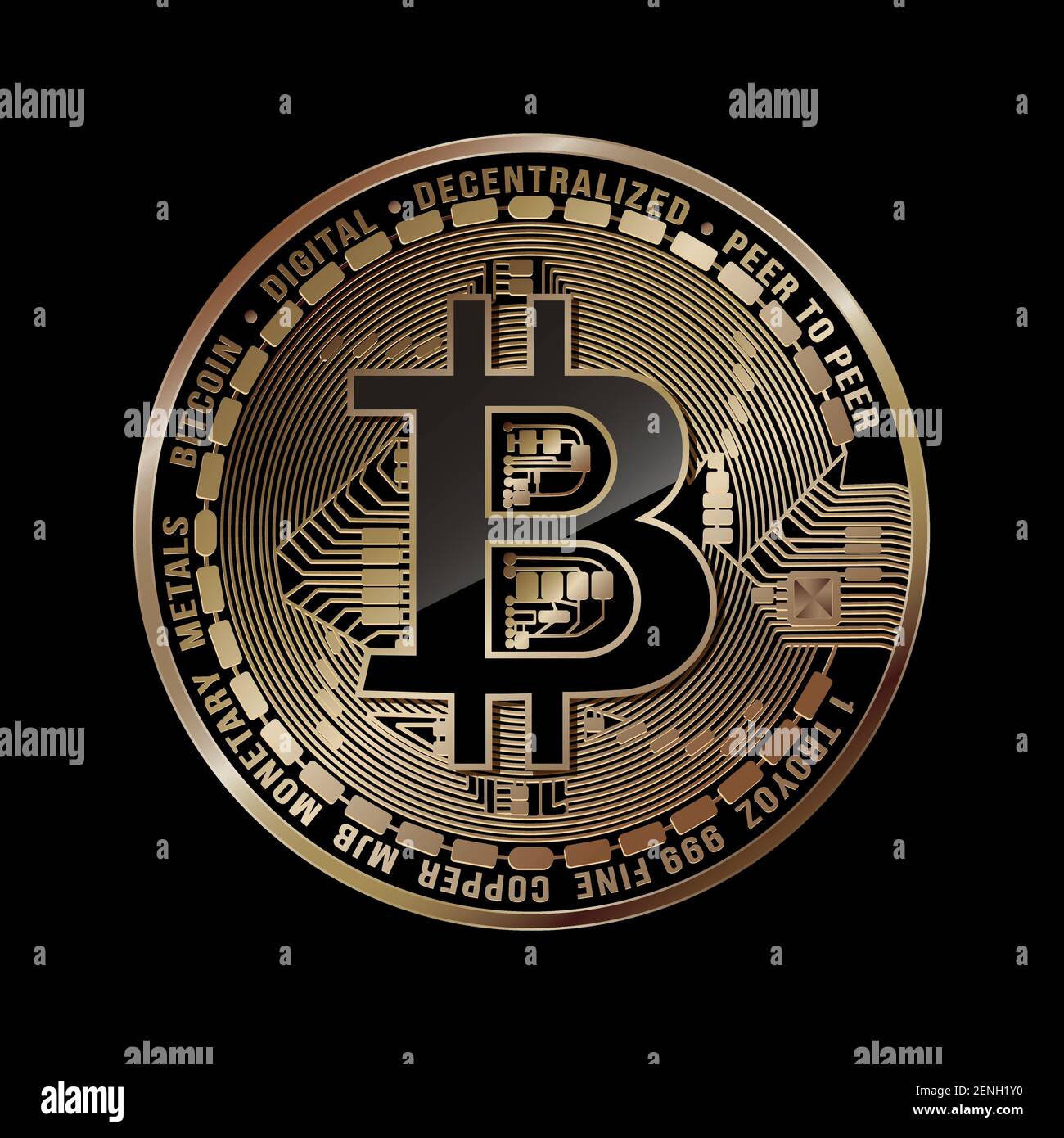 Vector drawing, golden bitcoin coin on black background Stock Vector ...