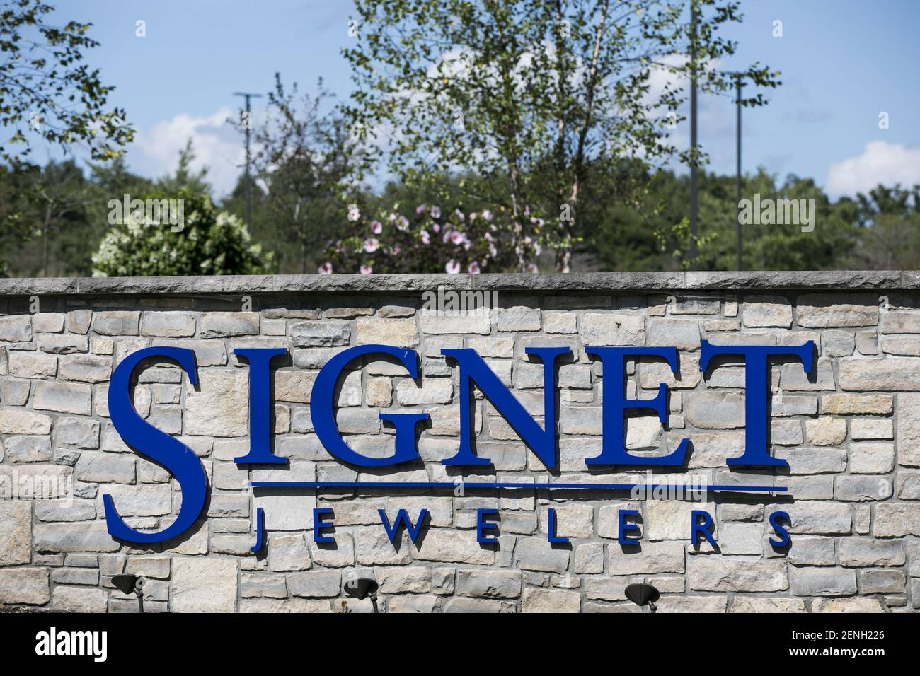 A logo sign outside of the headquarters of Signet Jewelers in Akron ...