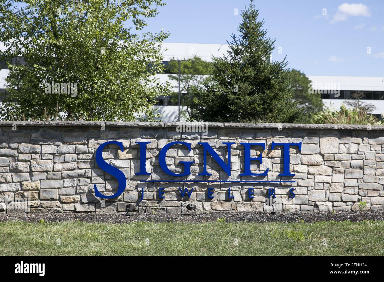 A logo sign outside of the headquarters of Signet Jewelers in Akron ...