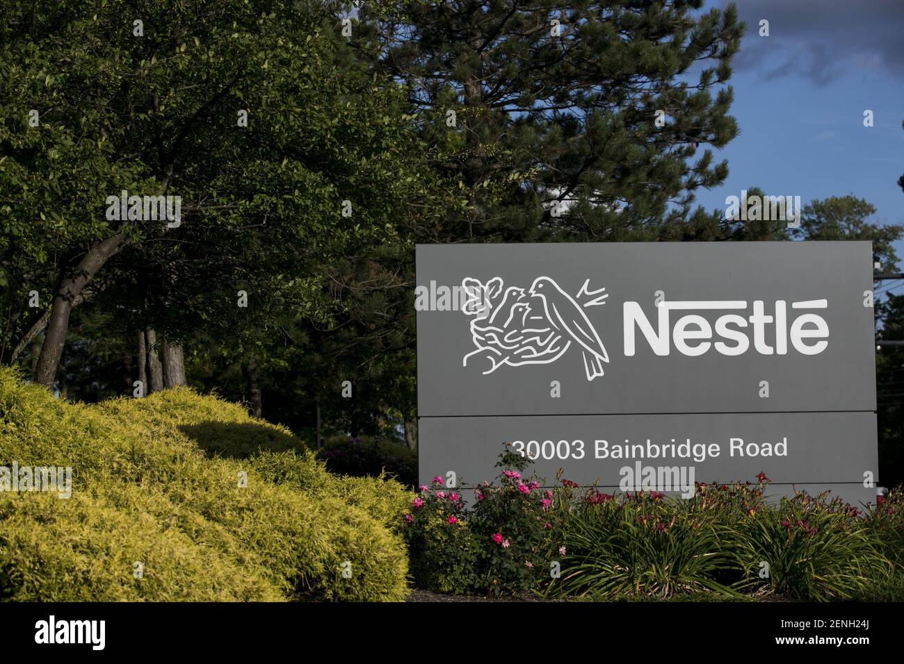 A logo sign outside of a facility occupied by Nestle in Solon, Ohio on ...