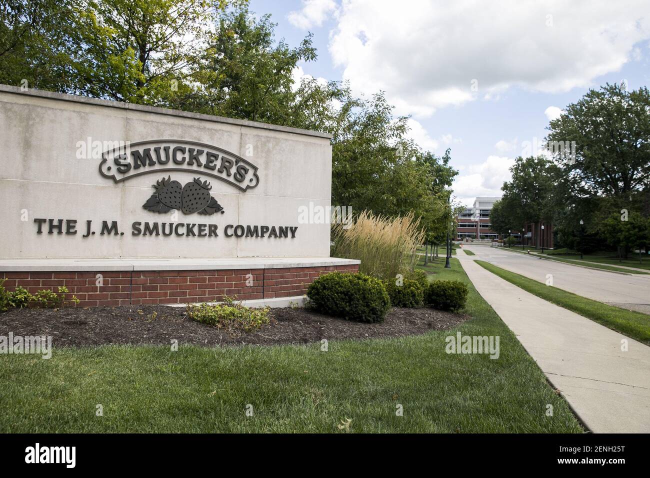 A logo sign outside of the headquarters of the The J. M. Smucker ...