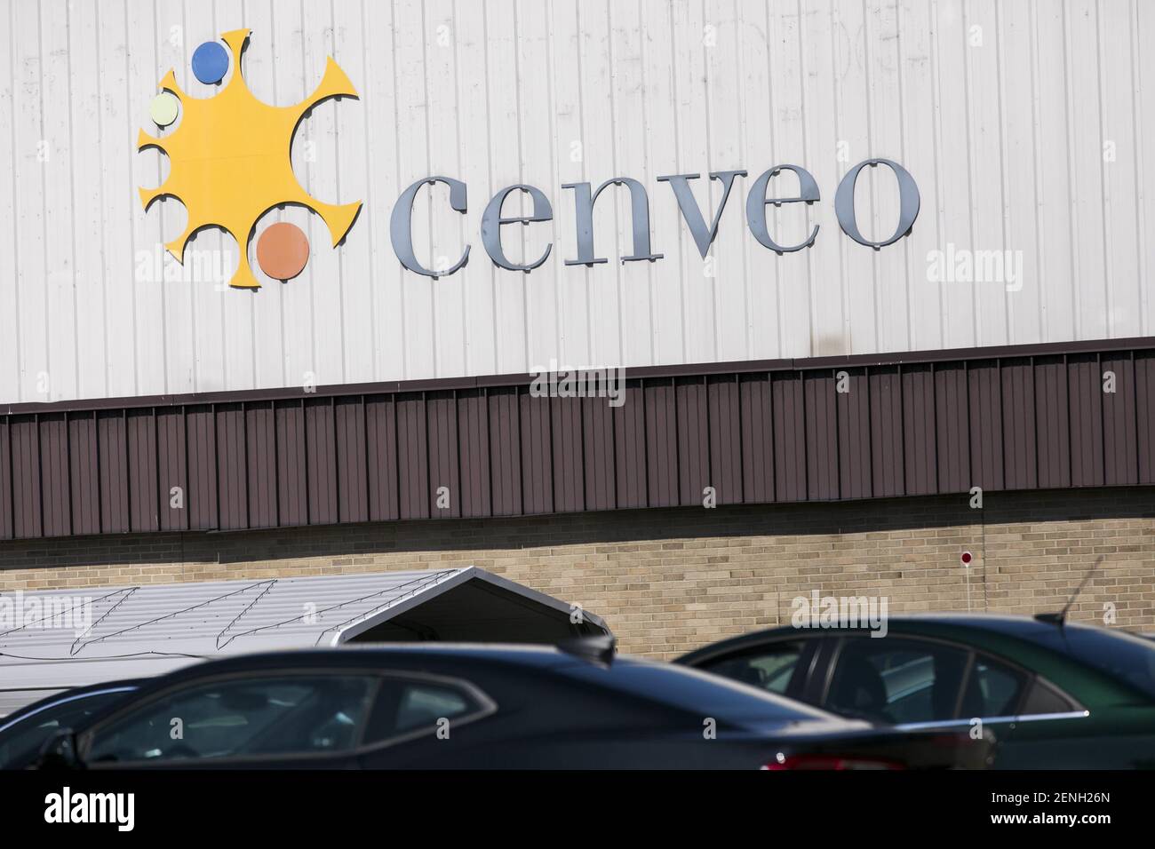 A logo sign outside of a facility occupied by Cenveo in Cleveland, Ohio ...