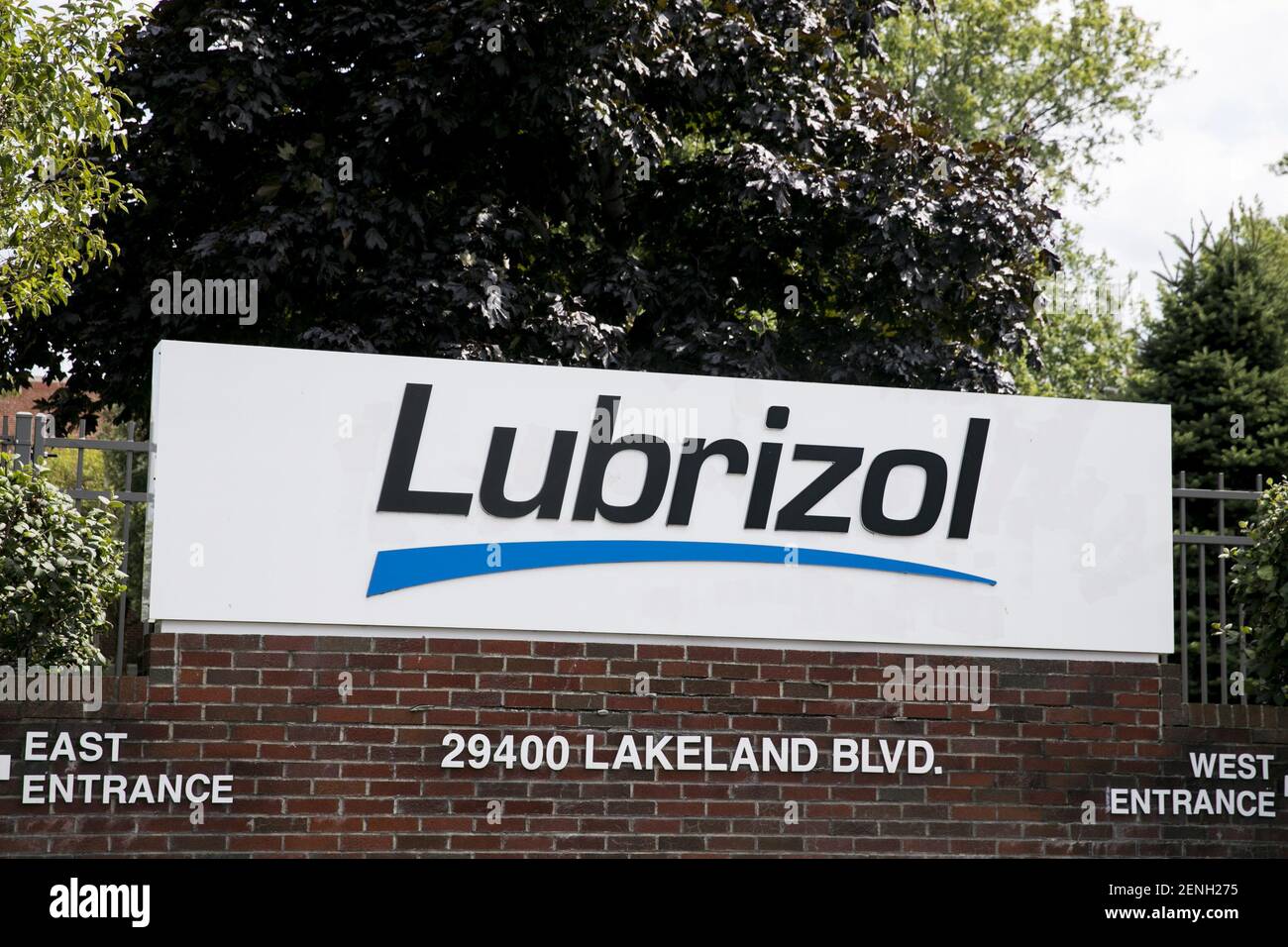 A logo sign outside of the headquarters of Lubrizol in Wickliffe, Ohio ...