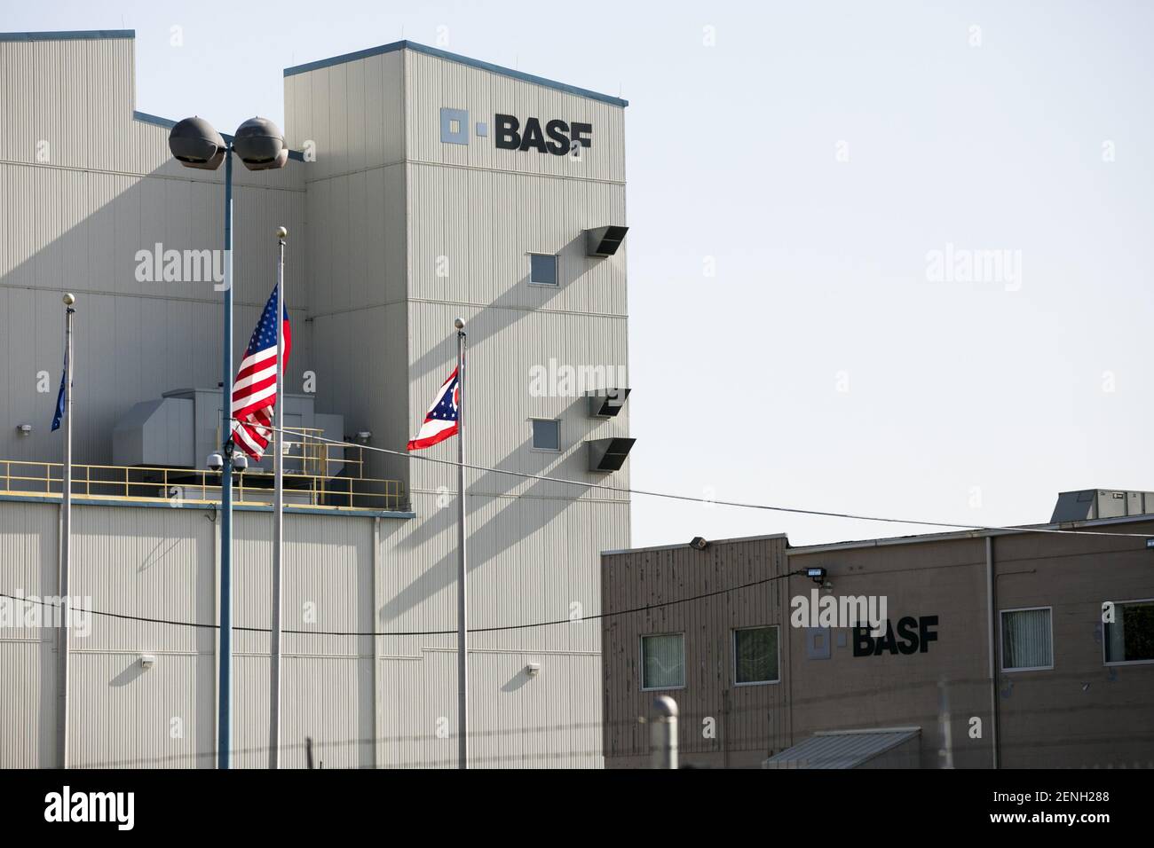 A logo sign outside of a facility occupied by BASF in Elyria, Ohio on ...