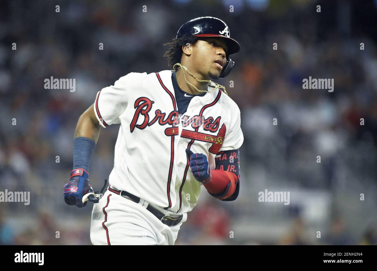 August 14, 2019: Atlanta Braves outfielder Ronald Acuna Jr. runs down ...