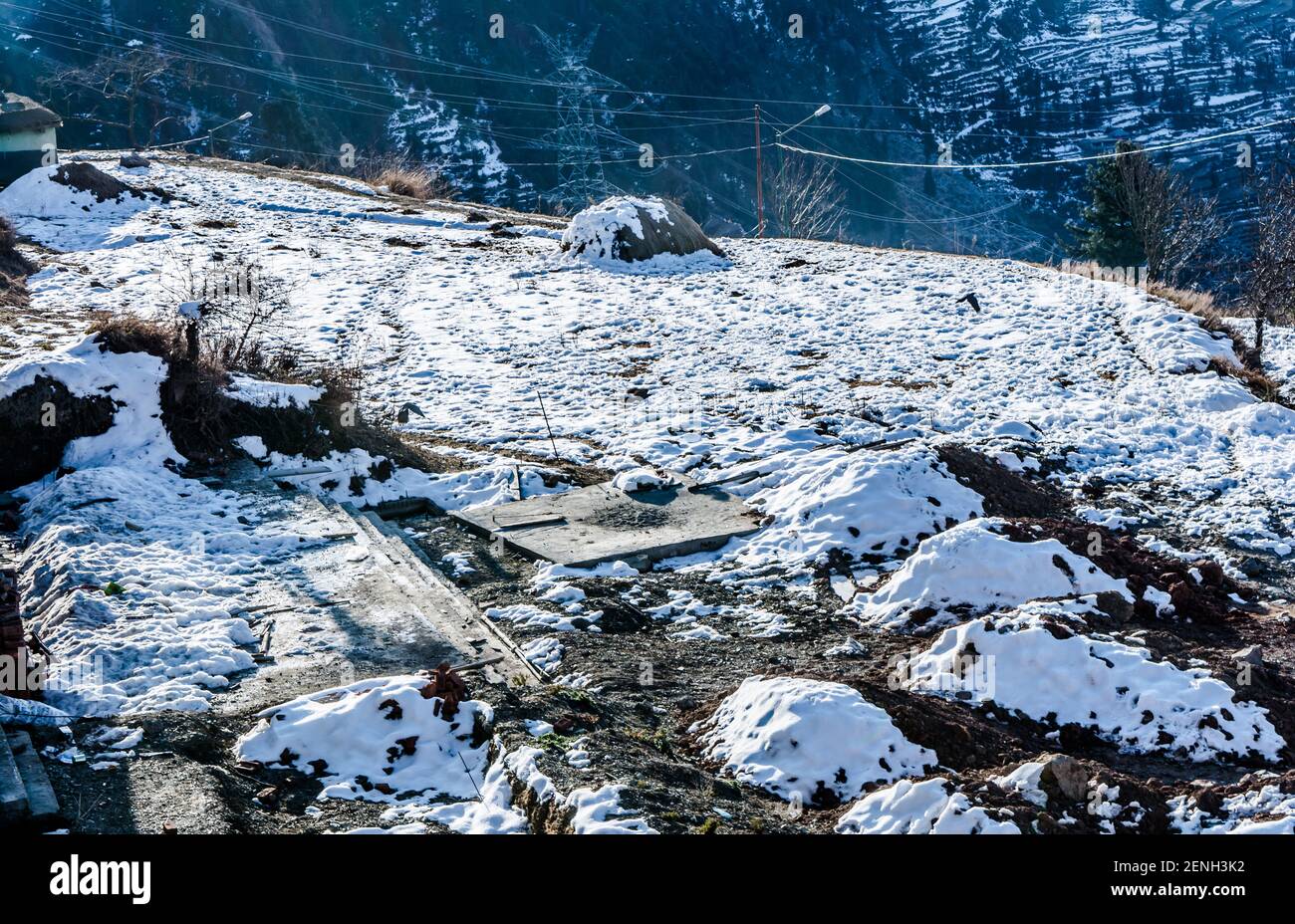 Nathatop and Patnitop cities of Jammu and its park covered with white ...
