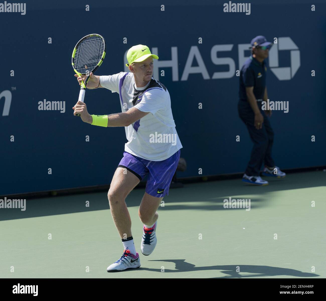 Alex Rybakov (USA) returns ball during qualifying round 1 of US Open ...