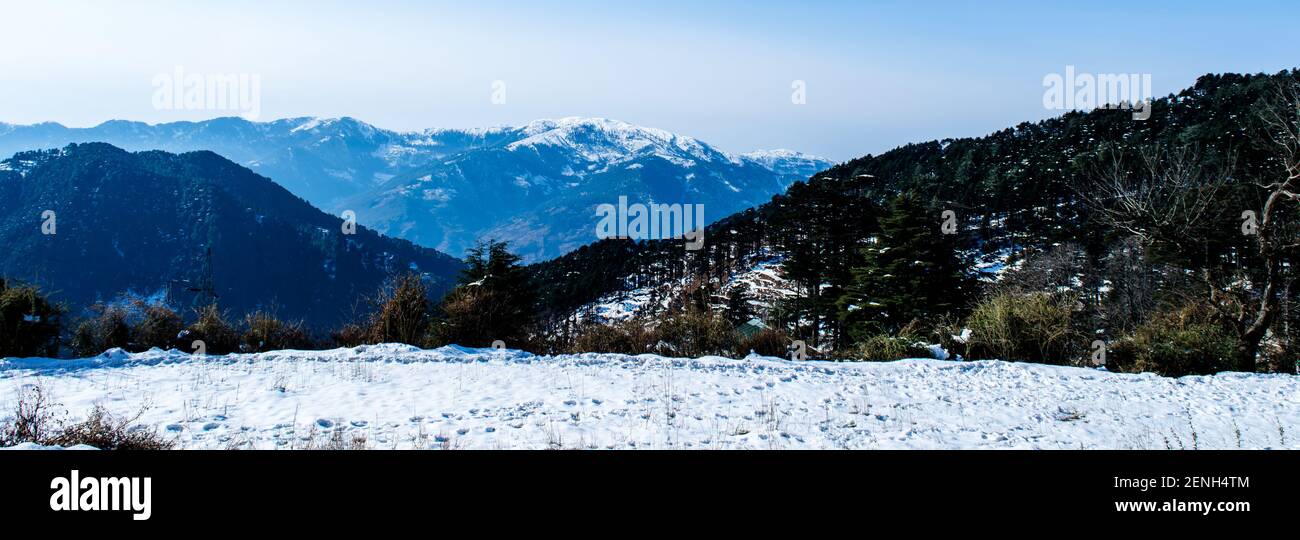 Nathatop and Patnitop cities of Jammu and its park covered with white ...