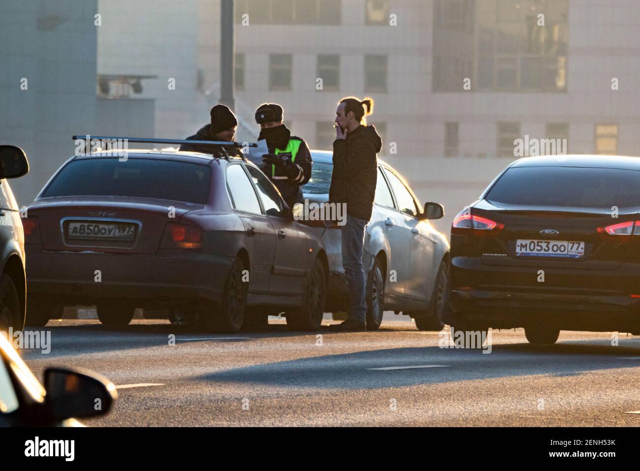 Russia, Moscow. A road accident Stock Photo - Alamy