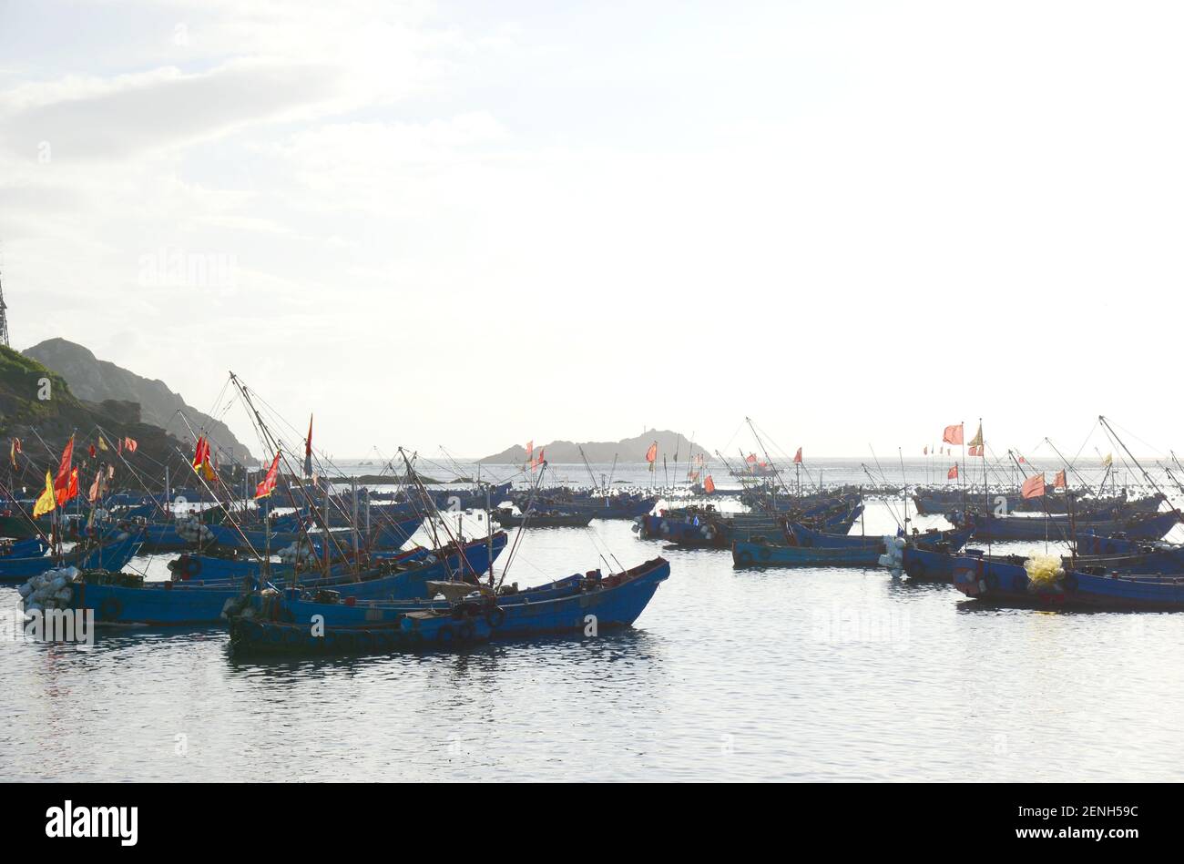 Fishing boats float around Goqi Island, the center of China's largest ...