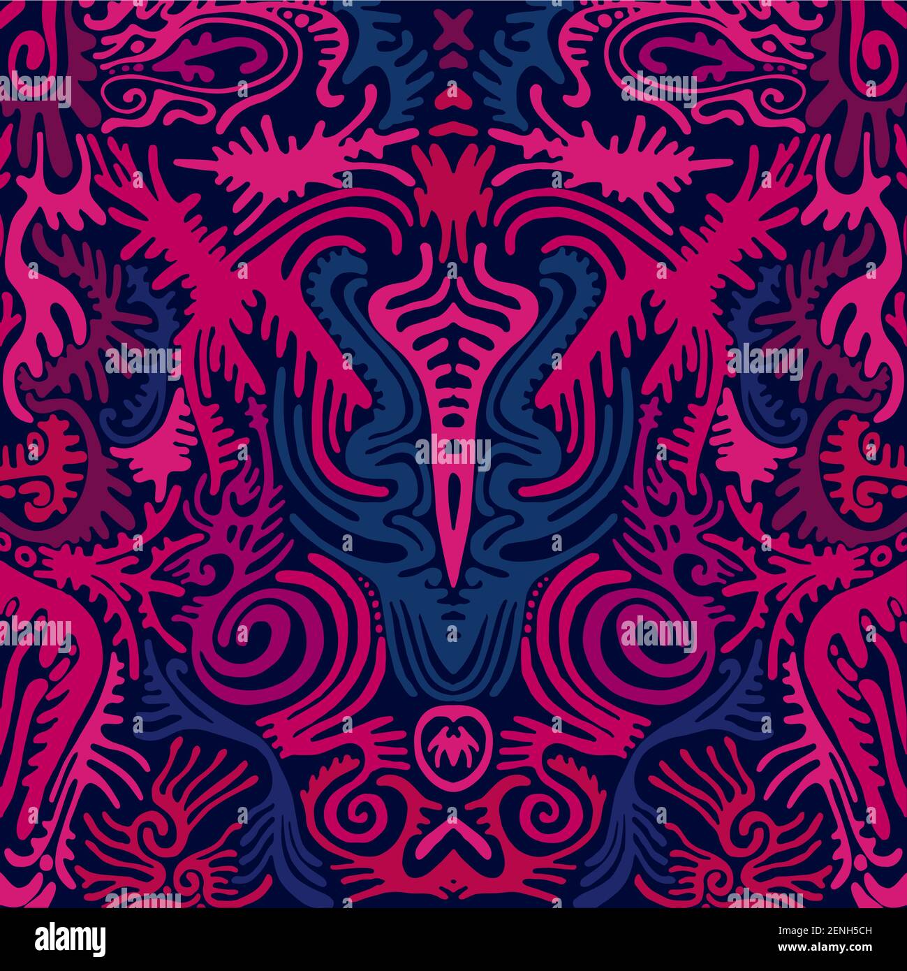 Colorful surreal abstract doodle pattern. Mirror psychedelic ornament ...