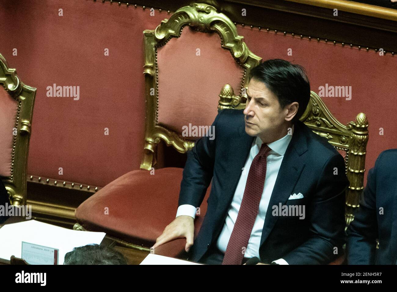 Prime Minister Giuseppe Conte seen at the Senate Assembly before ...