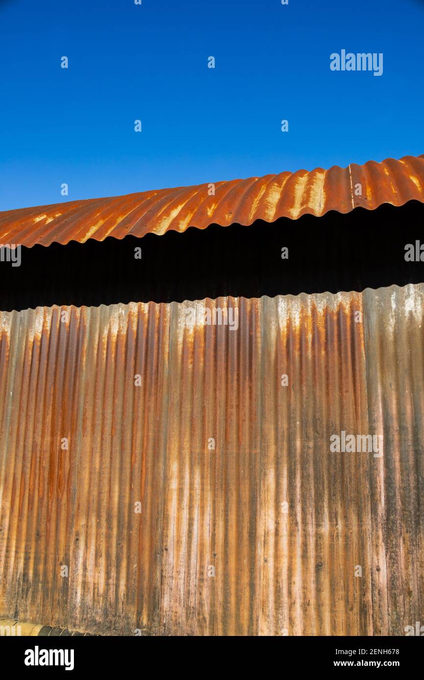 Old, Rusty, corrugated iron building, barn, shed. Grantham, Linconshire ...
