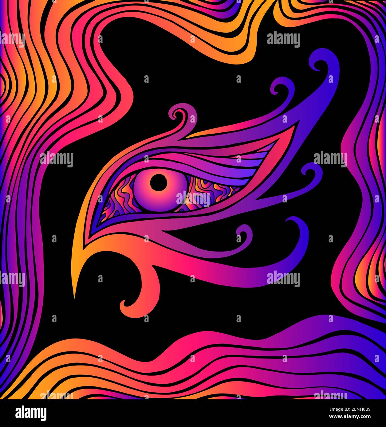 Psychedelic colorful eye and waves. Fantastic art with decorative eye ...