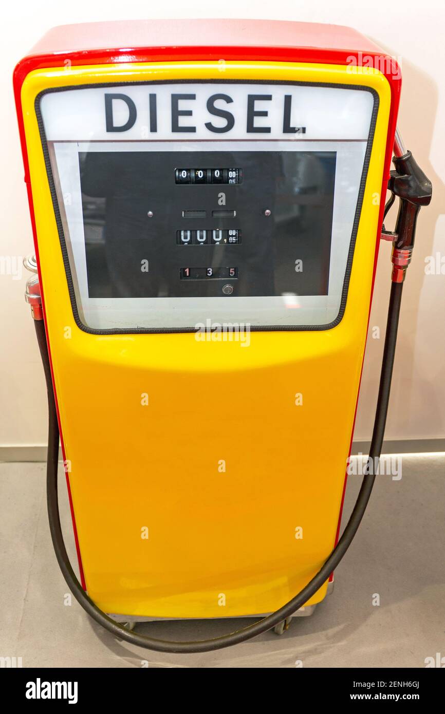 Vintage Style Diesel Filling Machine at Gas Station Stock Photo - Alamy
