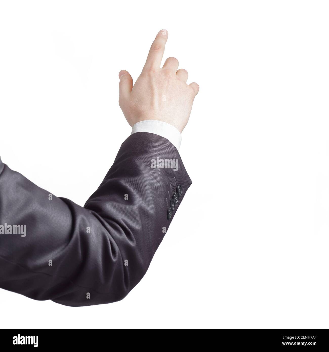 rear view. hand of a businessman pointing at a copy space Stock Photo ...