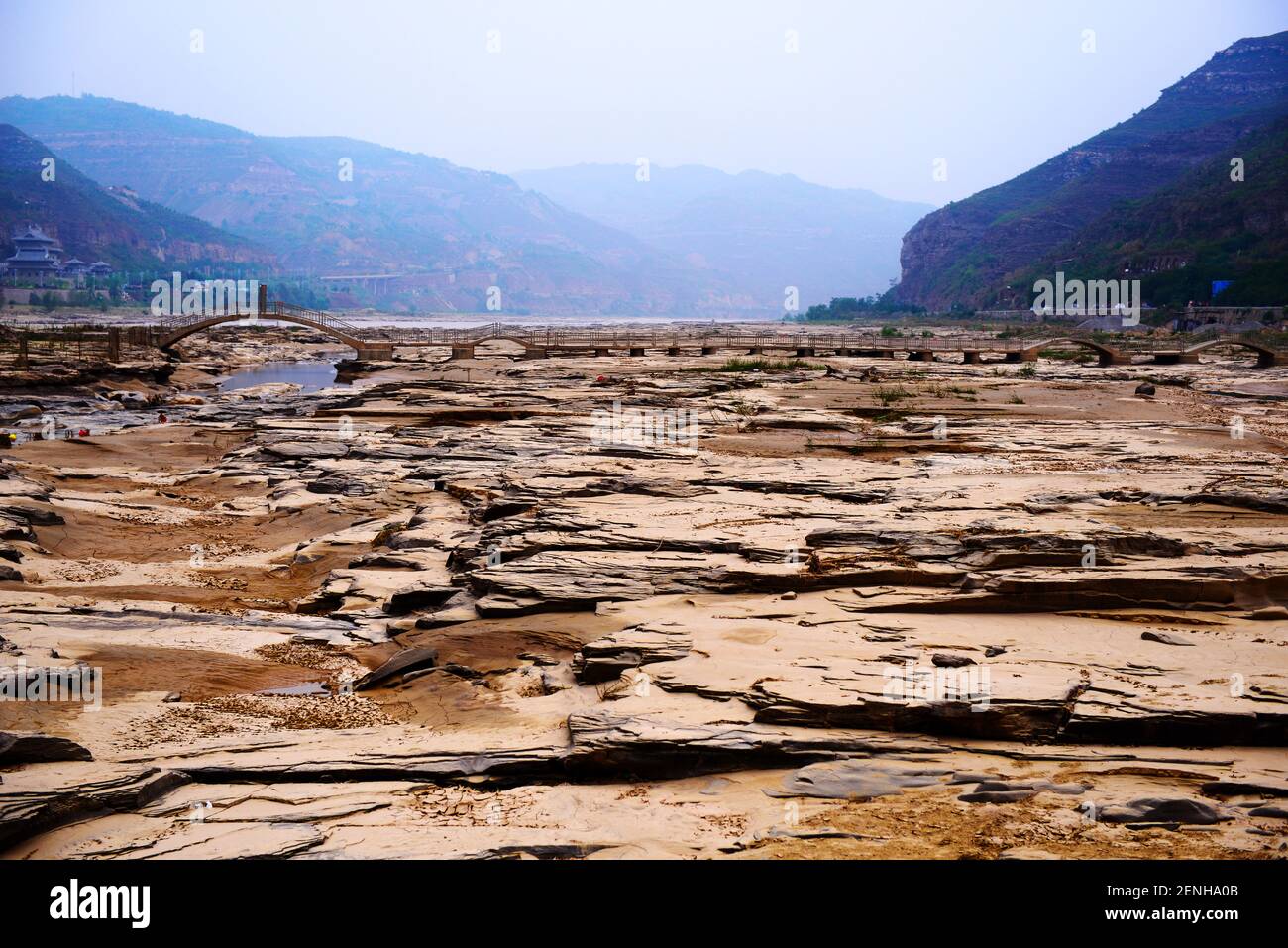Landscape of the roaring Hukou Waterfall after torrential rains on the ...
