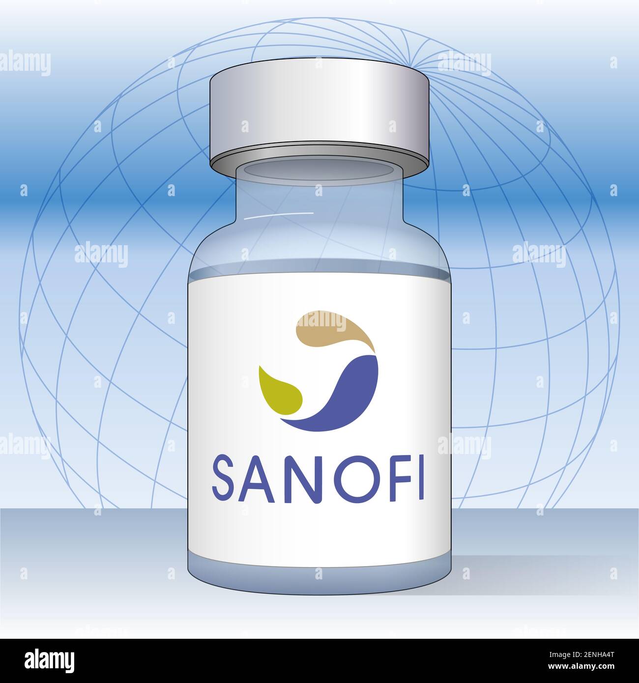 Anti Covid-19 vaccine vial with Sanofi label, vector illustration on ...