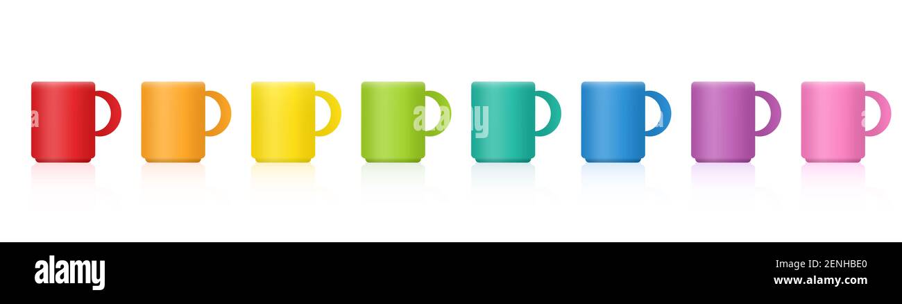 Mugs. Colorful set of cups for tea, coffee, milk or hot chocolate ...