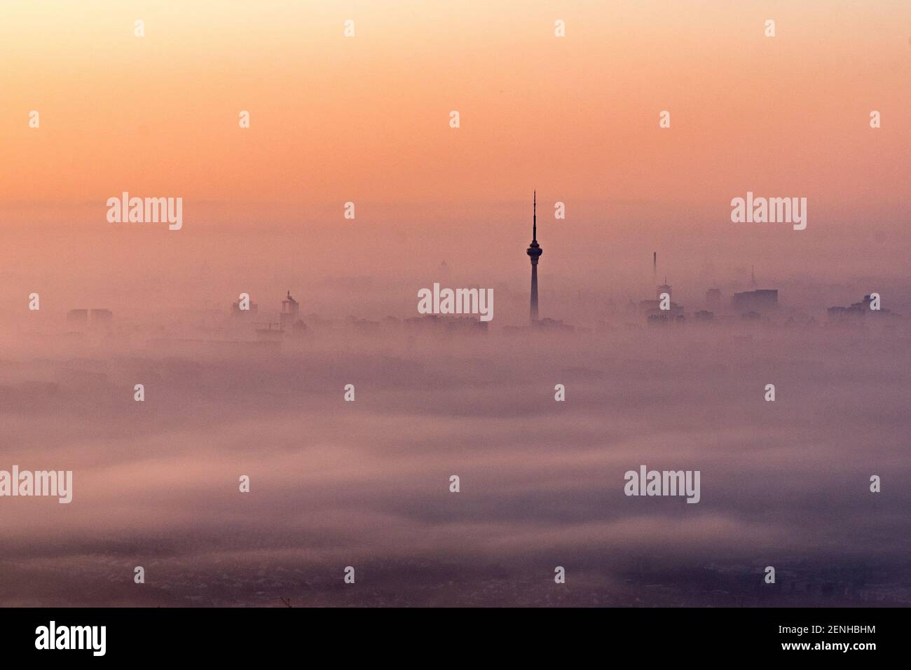 Beijing through fog in morning of early autumn much resemble a mirage ...