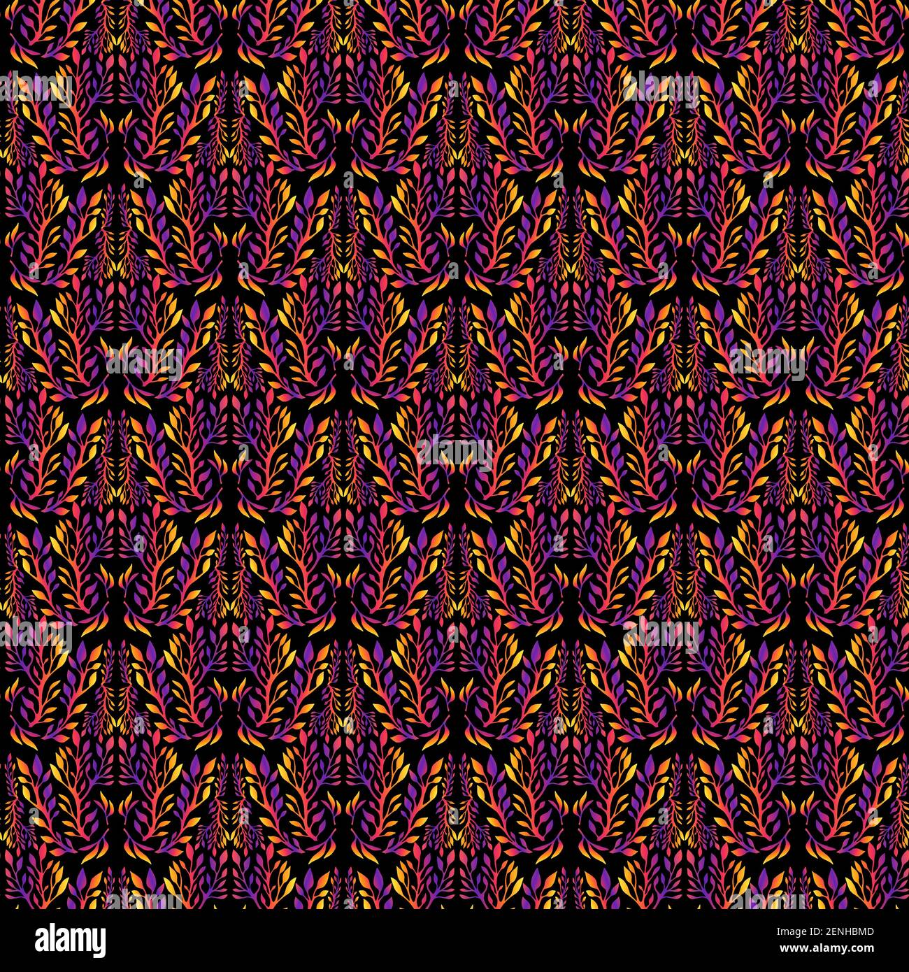 Psychedelic ornament from leaves and branches seamless design pattern ...