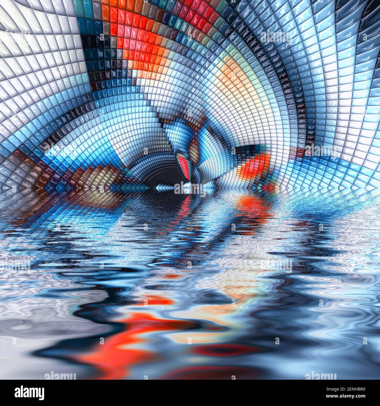3D render background template with puff pixels colorful fractal ...