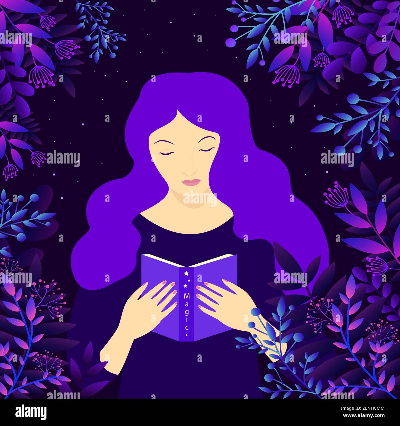 Illustration witch reading magic book hi-res stock photography and ...