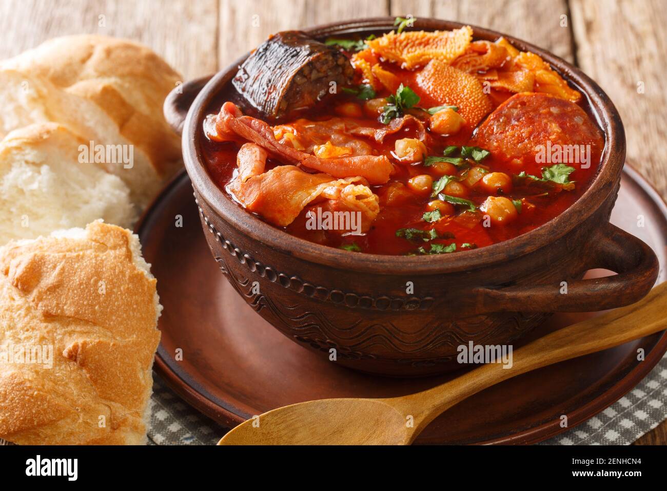 Slow Cooker Callos spanish traditional food closeup in the bowl on the ...