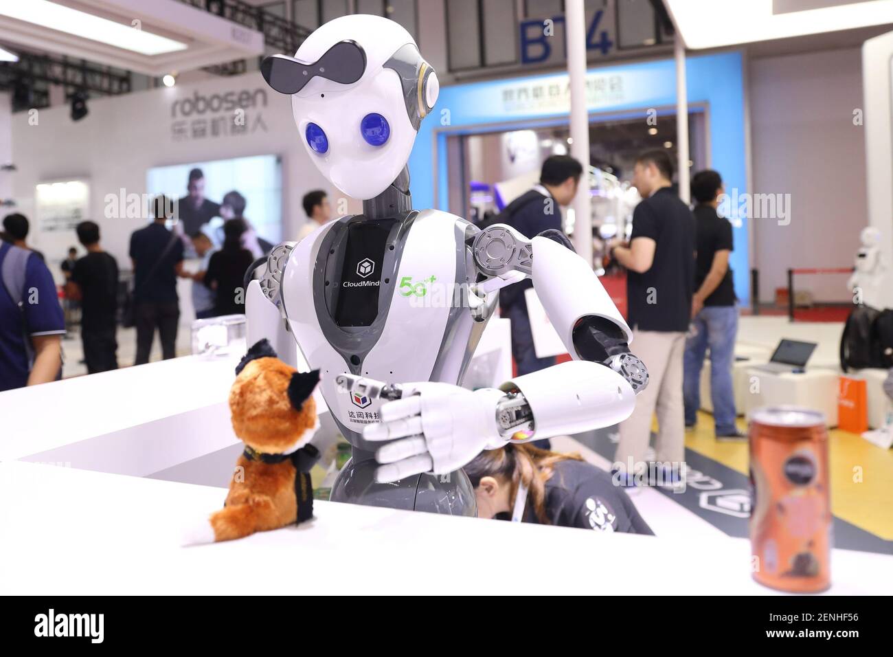 An intelligent robot is displayed at the stand of cloudminds during the 2019 Word Robot ...